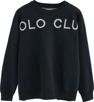 Polo Club Strickpullover marineblau mit Polo Club-Logo in Kontrastfarbe