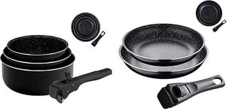 Bergner Click&Cook Lot de 7 po&ecirc;les et casseroles | Poign&eacute;es amovibles | Rev&ecirc;tement antiadh&eacute;sif | Compatible induction | En noir