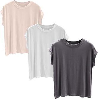 Generic 2 Pack Femme Tee Shirt Coton Casual Blanc Tshirt Haut &Agrave; Manche Courte D&eacute;t&eacute; L&acirc;che Basique T-Shirt Sport Imprim&eacute; &Agrave; Col Rond Tops Tunique Manche Courte D