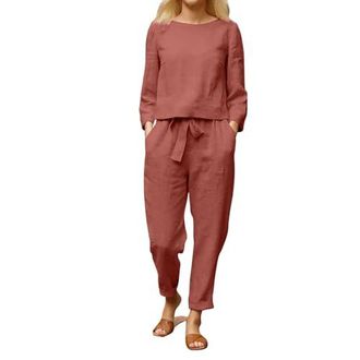 Generic Co Ord Ensembles pour femmes V&ecirc;tements de couleur unie Haut pliss&eacute; &agrave; manches longues et pantalon ample &agrave; jambe large Costume d&eacute;contract&eacute; Ensemble de s