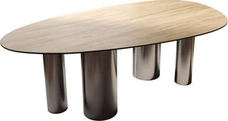 DELIFE Esszimmertisch Edge Oval Keramik Laminam Sabbia Eichefarbig 220x120 Pilier Edelstahl Graphit