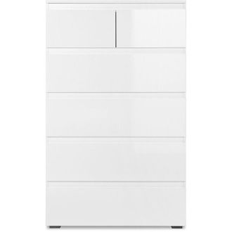 Calicosy Commode capetown - Décor blanc brillant - 6 Tiroirs - L80 x H131,5 x P40 cm