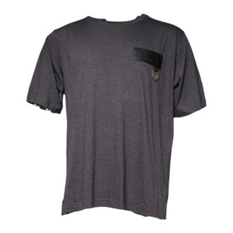 Dolce & Gabbana Homme, Tops, Gris, Taille: 2XL T-shirt Gris en Coton avec Logo Patch