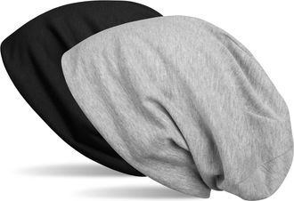 styleBREAKER Beanie Wendem&uuml;tze in Unifarben, Slouch M&uuml;tze, leicht und weich, Longbeanie, Unisex 04024115, Farbe:Schwarz/Grau meliert