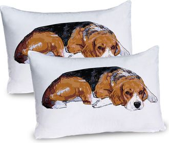 Abakuhaus Beagle Kissenbezug Packung mit 2, Sketch wie Zeichnung Hund, Dekorativer Quadratisch Gedruckter Kissenbezug, 80 x 40 cm, Orange Grau