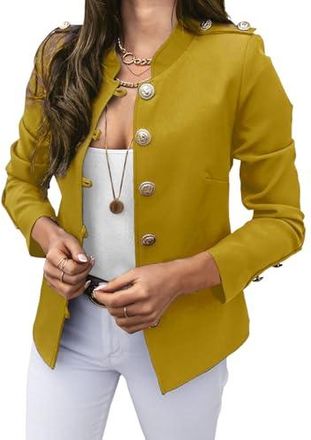 Generic Blazer Court d&eacute;contract&eacute; pour Femme, en Faux Daim, Ouvert sur Le Devant, Manches Longues, Jaune, Taille XXL. Id&eacute;al pour Les Tenues Professionnelles