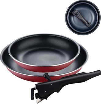 Bergner Red Edition | Pfannenset 3- teilig 22 und 26 cm + Abnehmbarer Ergonomischer Griff | Gepresstes und Antihaftbeschichtetes Aluminium | Für Alle Herdarte