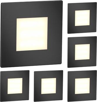 LEDs Com 6 lampes LED descalier/encastrées dans le mur FEX pour lintérieur et lextérieur, carrées, noires, 85 x 85mm, blanc chaud