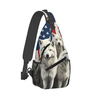 Generic Mode Sacoche Homme Bandouliere Drapeau am&eacute;ricain Loups et Loup Sac &agrave; Bandouli&egrave;re Multifonction Sac &agrave; Dos De Voyage pour Homme &eacute;cole Femme