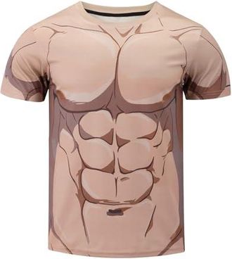 Generic Hommes 3D Imprim&eacute; T-Shirts Dr&ocirc;le 3D Muscle T-Shirt Hommes D&Eacute;t&eacute; &Agrave; Manches Courtes Fitness Tee Cool Streetwear Impression Faux Muscle T-Shirt Hauts Abdo
