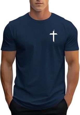 Generic DENGJIAMY T-shirt chrétien pour homme - T-shirt graphique avec foi Jésus - T-shirt à manches courtes décontracté à col rond - Chemise basique classiqu
