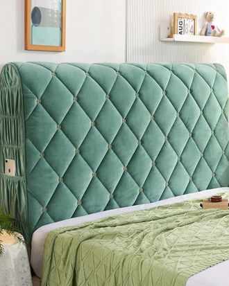 Generic Samtiger Dicker Bettkopfteil Bezug &Uuml;berzug f&uuml;r Doppelbetten, Queensize Betten und Kingsize Betten Kopfteil Bezug die Schlafzimmerdekoration Gr&uuml;n Gesam