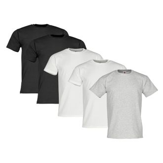 Fruit Of The Loom Heavy Cotton Tee Shirt 5er-Pack Herren, 2X Black+ 2X White + 1x Grey, XXL