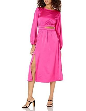 The Drop Robe Midi Soyeuse À Manches Longues et avec Découpes, Style Pudique, Jacob pour Femme, Rose Incandescent, XL