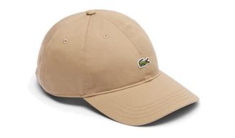 Lacoste Casquette de baseball classique en coton serg&eacute; beige, coupe r&eacute;glable avec logo crocodile brod&eacute;