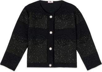 Oltre Femme, Pulls, Noir, Taille: 40 FR Veste Courte en Tricot Textur&eacute;