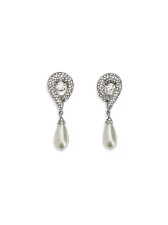 Alessandra Rich Womens Earrings With Pearl Pendants, Crystal-Silver Silver Brass