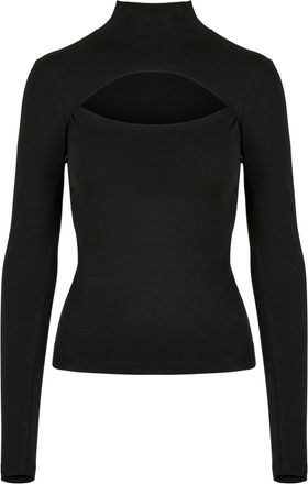 Urban Classics Damen Cut-Out Turtleneck, Langarm-Shirt mit Raffiniertem Brust-Ausschnitt, Slim Fit, Black, XS