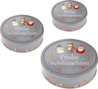 Heimtexland 3er Set Gebäckdosen Keksdose Vorratsdose Weihnachten Plätzchen Geschenkbox Lebensmittel Aufbewahrung Metalldosen Rund Typ658 Weihnachtstrio