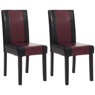 Mendler 2er-Set Esszimmerstuhl Stuhl K&uuml;chenstuhl Littau - Kunstleder, schwarz-rot, dunkle Beine