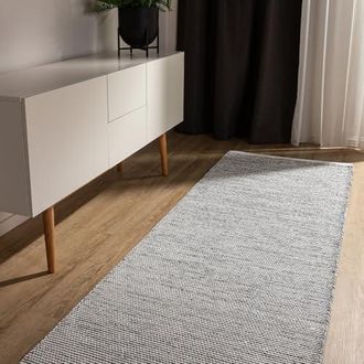 benuta Basic Tapis Coton Tissé à la Main Ron - Beige/Noir 80x300 cm - 100% Naturel - Couloir en Style: Uni, Minimaliste, Naturel - Entretien Facile pour Salo