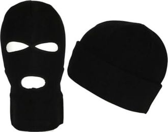 Nyls Cr&eacute;ation Bonnet Cagoule Noire Trois Trous en Laine Douce et Chaude Ryder - Taille Unique - Noir