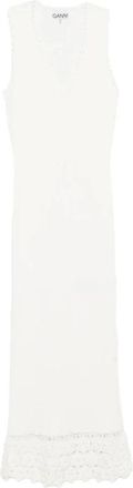 Ganni Femme, Robes, Blanc, Taille: 38 FR Egret Crochet Rib-knit V-neck Dress