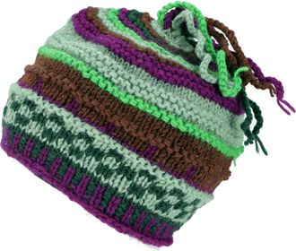 Guru Shop Bunte Wollm&uuml;tze mit Weichem Futter, Winterm&uuml;tze - Gr&uuml;n/lila, Herren/Damen, Synthetisch