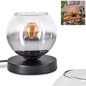 HOFSTEIN Tischleuchte Koyoto, Tischlampe aus Metall/Glas in Schwarz/Rauchfarben/Klar, Leuchte im modernen Design mit Schirm aus Glas (&Oslash; 15 cm) u. An/-Auschalte