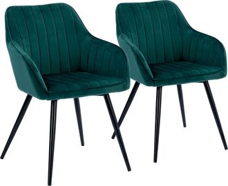 Happy Garden 2er Set Samtst&uuml;hle BERTILLE gr&uuml;n - Moderner Stil mit gepolsterter R&uuml;cken- und Armlehne aus Samt und schwarzen Metallbeinen