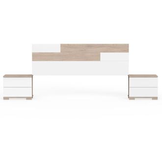 PEGANE Ensemble 2 tables de chevet + t&ecirc;te de lit coloris effet bois / blanc - Hauteur 105 x Longueur 212 x Profondeur 36 cm Pegane