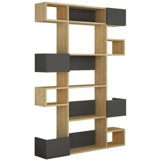 Dmora Dmora - Bibliothèque Dpiron, Etagère de bureau, Porte-livre mobile, Librairie, 120x20h171 cm, Chêne et Anthracite