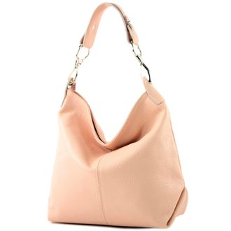 modamoda.de T168 Damen Leder Schultertasche Henkeltasche Medium handmade in Italy, Farbe:Rosa2