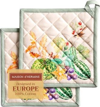 Maison d'Hermine Lumina Lot de 2 maniques, 100% Coton, pour Barbecue, Cuisson, Four, Micro-Ondes, grillades, Thanksgiving, No&euml;l (20cm x 20cm)