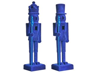 Beliani Nussknacker-Figuren 2er-Set Kunststoff Weihnachtsdeko blau Flatey