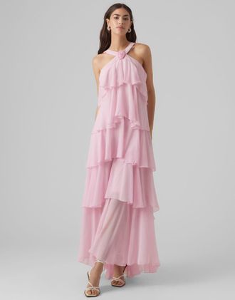 Vero Moda Felicia Neckholder-&auml;rmelloses Maxikleid in Rosa-Rot