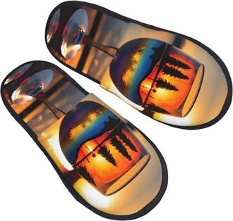 Generic Pantoufle Impression Sur Verre &Agrave; Vin Sunset Chaussons Doux Respirantes Chausson Pour Homme Chambre Int&eacute;rieur L