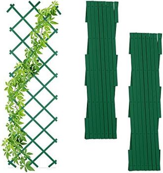 Relaxdays Rankgitter ausziehbar, 3er Set, Rankhilfe Kletterpflanzen, 180cm, Garten, Balkon, Terrasse, Kunststoff, gr&uuml;n