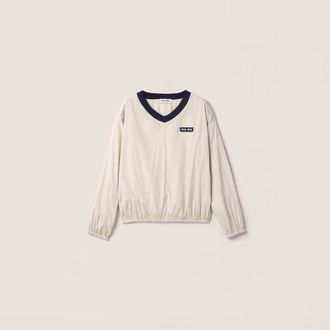 Miu Miu V-Neck Nylon Sweatshirt - Cream