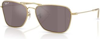 Ray-Ban Caravan Reverse Sonnenbrillen Arista Gold Fassung Rosa Glas Polarisiert 61-15