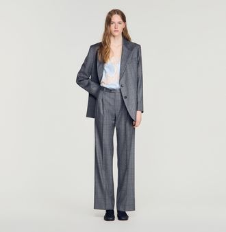 Sandro Karierte Wollhose mit Strass