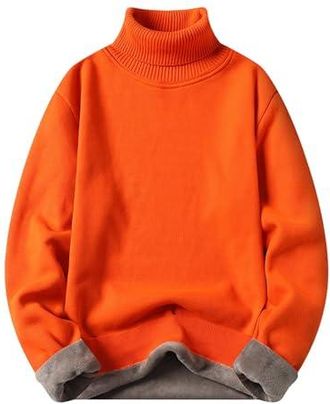 Generic Veste en peluche confortable pour homme à col roulé et polaire épaisse et chaude pour homme pour la vie quotidienne, cadeau de Noël, Orange, 4XL