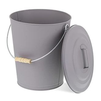 Relaxdays Seau &agrave; Cendres, avec Couvercle, 24 litres, poign&eacute;e de Transport, bac &agrave; Charbon, chemin&eacute;e & Barbecue, Gris