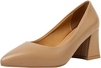 Generic Accessoires pour femmes de style britannique de couleur unie en cuir à bout épais avec talon pompier sexy, kaki foncé, 42 EU