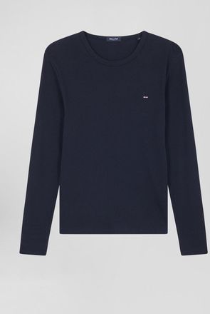 Eden Park T-shirt Manches Longues Col Rond En Coton Bleu Marine Coupe Slim