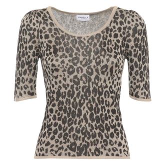 Marella Femme, Pulls, Beige, Taille: 38 FR Top Zinnia imprim&eacute; l&eacute;opard