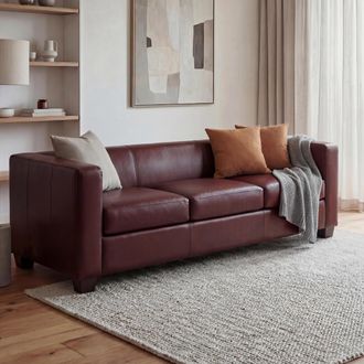 Mendler 3er Sofa Couch Loungesofa Lille - Kunstleder, rot-braun