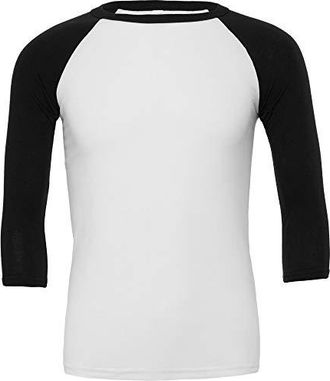 Bella + Canvas T-shirt de base-ball &agrave; manches 3/4 pour hommes - Blanc - X-Small