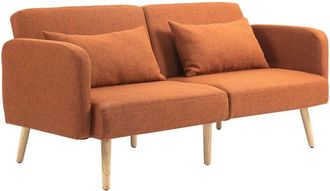 HOMCOM Canapé convertible 3 places design scandinave - dossier inclinable, accoudoirs réglables - 2 coussins déco - tissu ocre havane