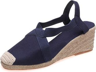 Generic Espadrilles à talon compensé pour femme - Bout fermé - Sangle de cheville - Confortables et légères, bleu, 38.5 EU